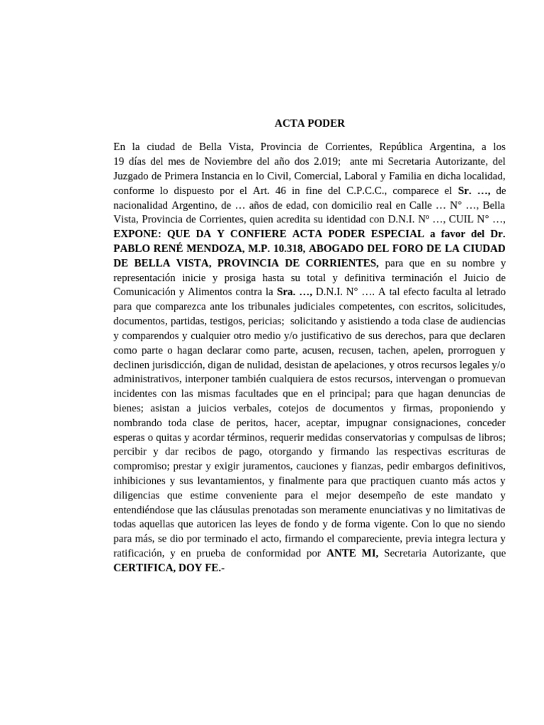 Acta Poder Filiacion. | PDF | Documento de identidad | Judicaturas