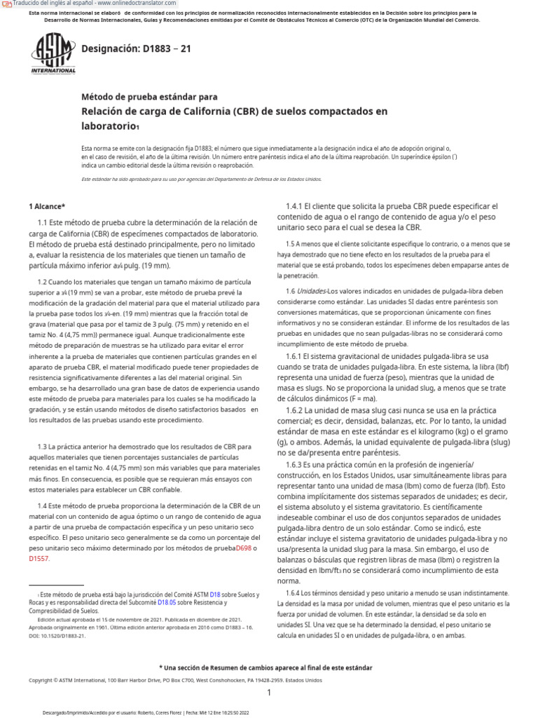 ASTM D1883 Es CBR-new | PDF | Densidad | Masa