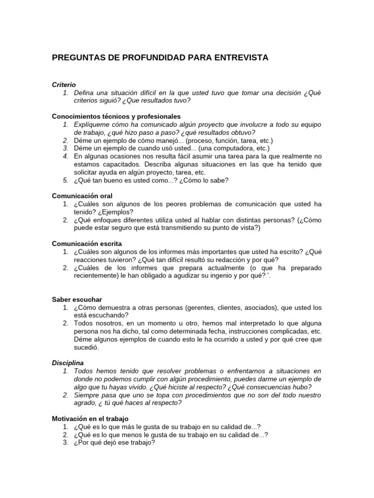 Ejemplos Preguntas para Entrevista Profunda | PDF | Comunicación | Creatividad