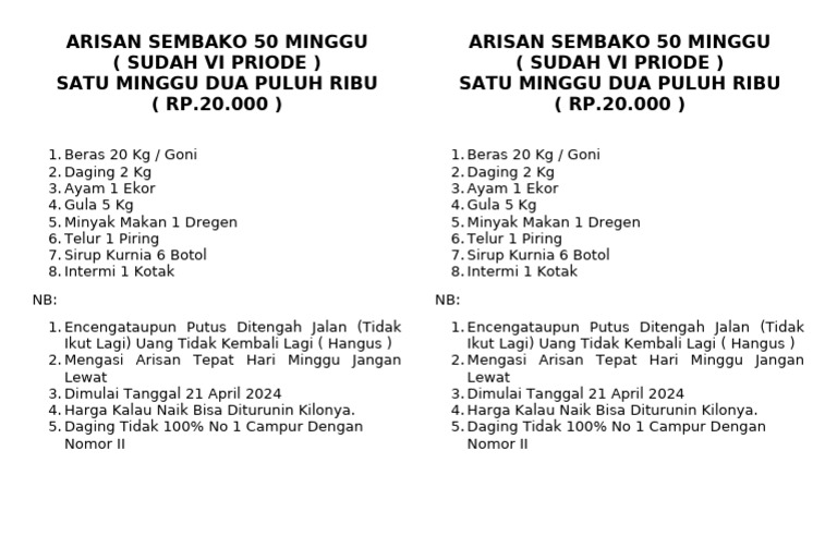 Arisan Sembako 200 Minggu | PDF