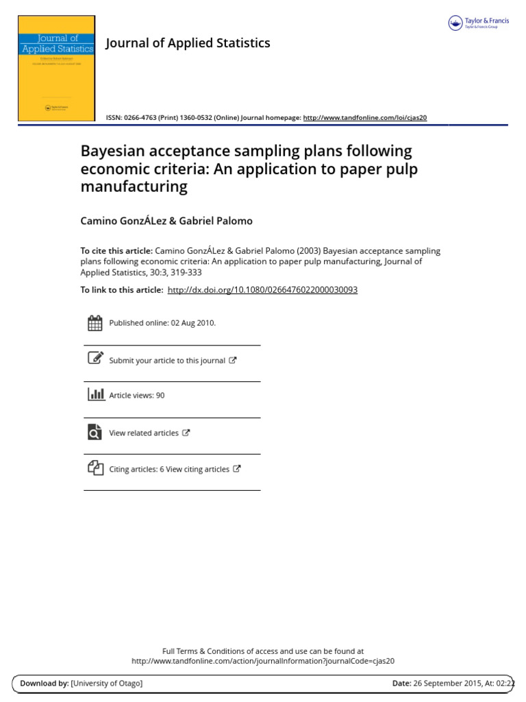 Bayesian Acceptance Sampling Plans To Follow Up Economiuc Criteria An Application To Paper Pulp ...