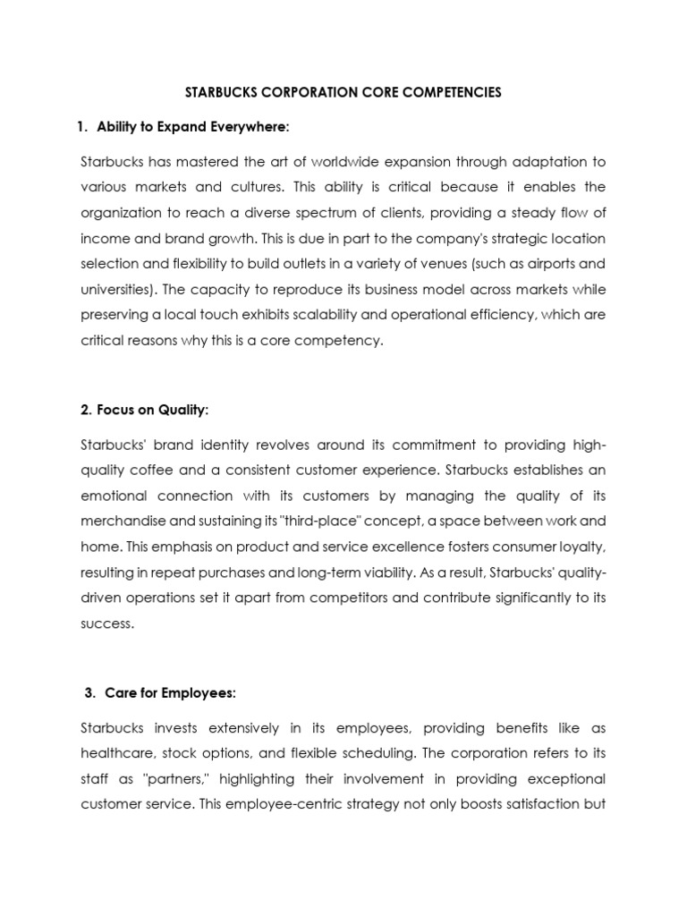 Starbucks Core Competencies Explained | PDF | Business