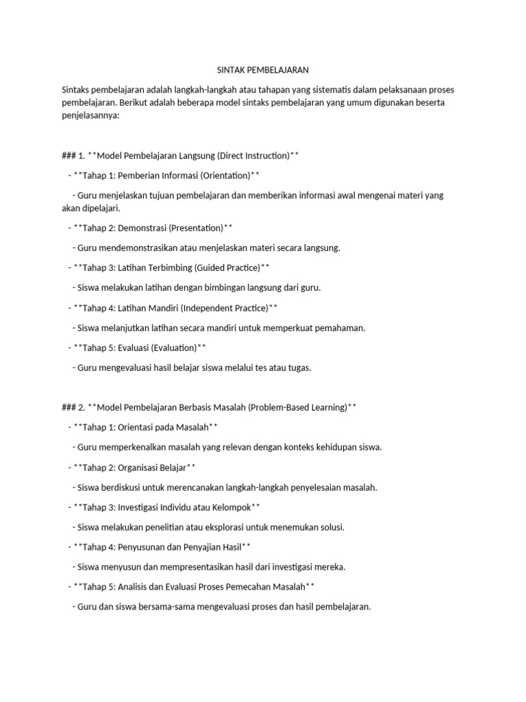 Sintak Pembelajaran | PDF