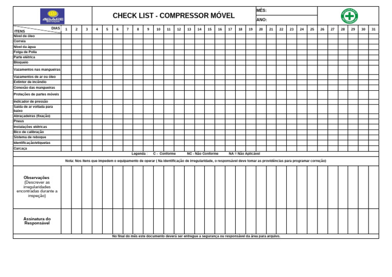 Check List Compressor Móvel | PDF