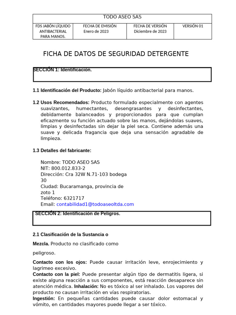 Fichas de Seguridad | PDF | Agua | Residuos