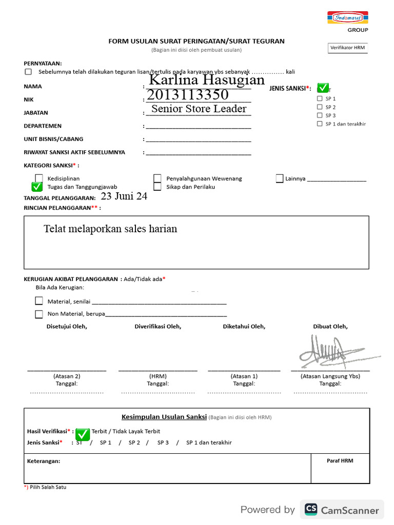 Form Usulan Surat Teguran Karyawan | PDF