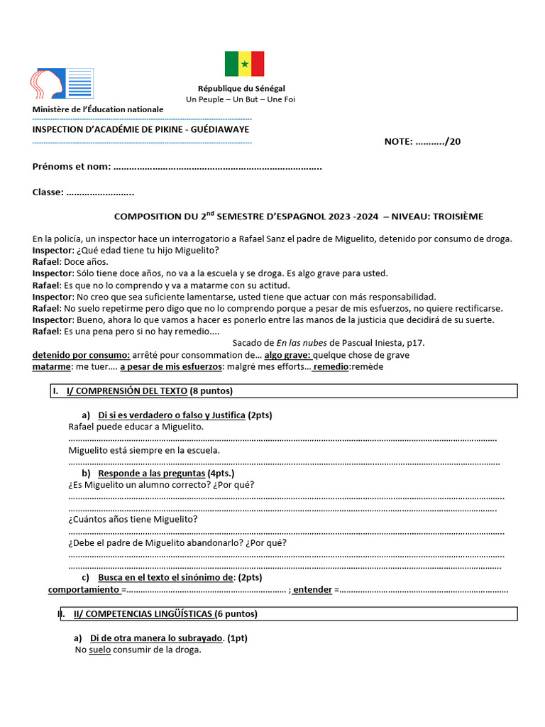 SUJET COMPO 3eme ESPAG IAPG | PDF | Juegos y actividades | Cocina, comidas y vino