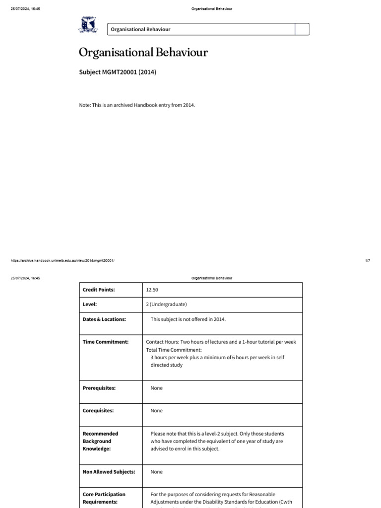 Organisational Behaviour Course Info | PDF | Organizational Behavior ...