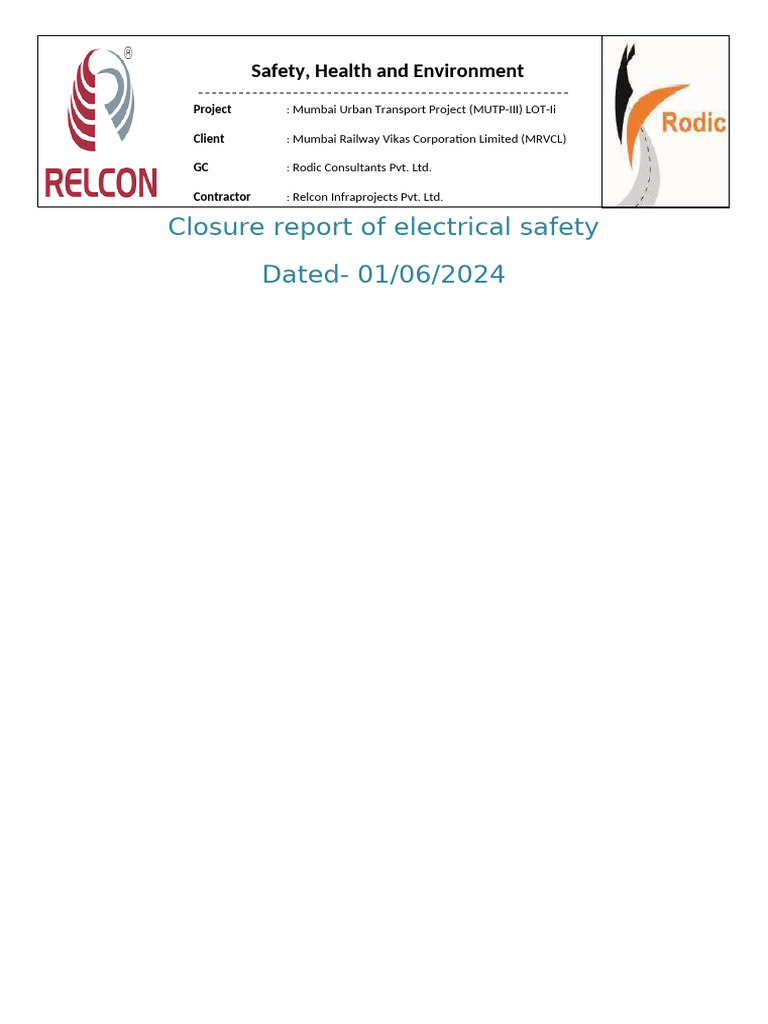 MRVCL Electrical Safety Closure Report | PDF | Manufactured Goods