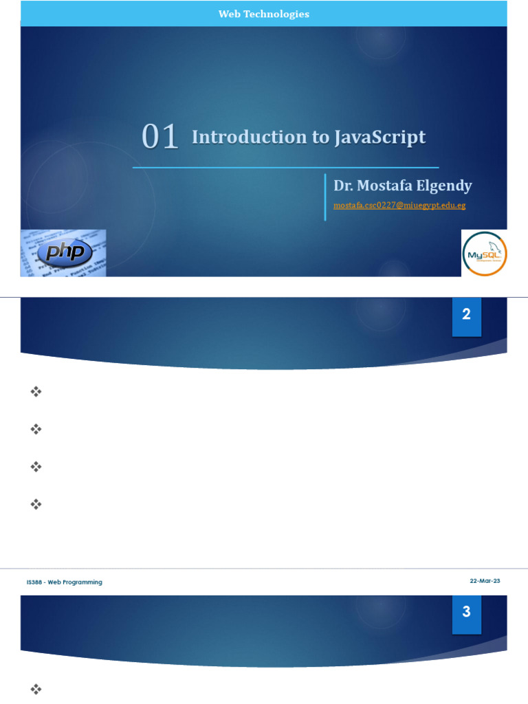 01 - Introduction To Javascript | PDF | Document Object Model | World Wide Web