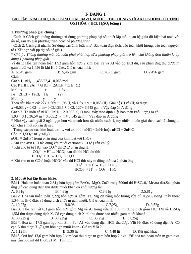 MMxOyMOHn Tác D NG V I DD HCL H2SO4 | PDF