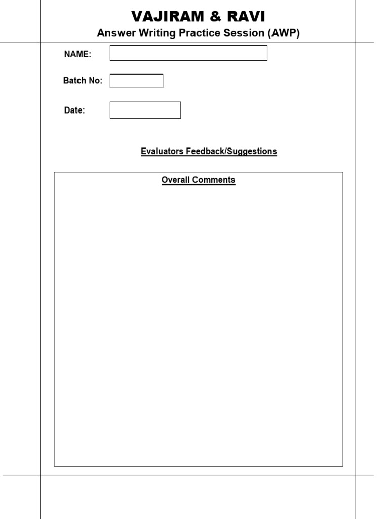Answer Writing Practice Session (AWP) : Name: Batch No | PDF