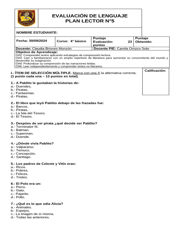 Plan Lector 4 | PDF | Artes del Lenguaje y Comunicación