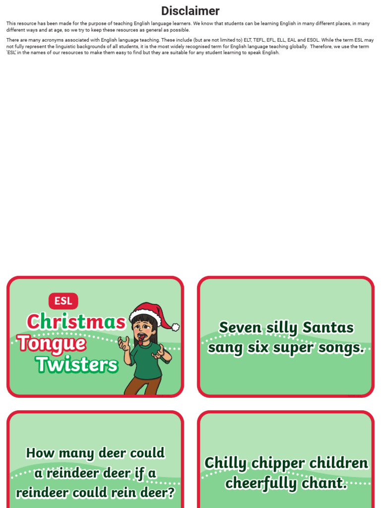 XMAS tongue twisters | PDF | English As A Second Or Foreign Language ...
