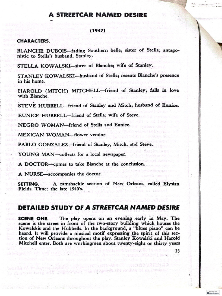 A Streetcar Named Desire - Analysis. | PDF