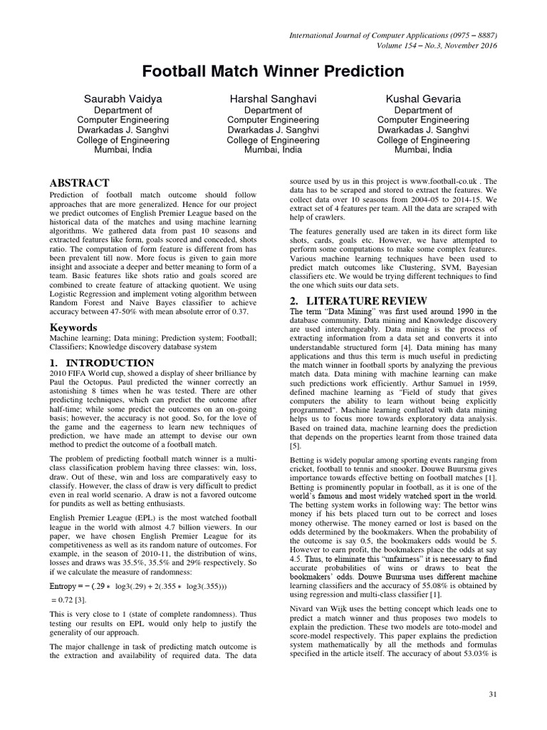 EPL Match Outcome Prediction Using ML | PDF | Machine Learning | Odds
