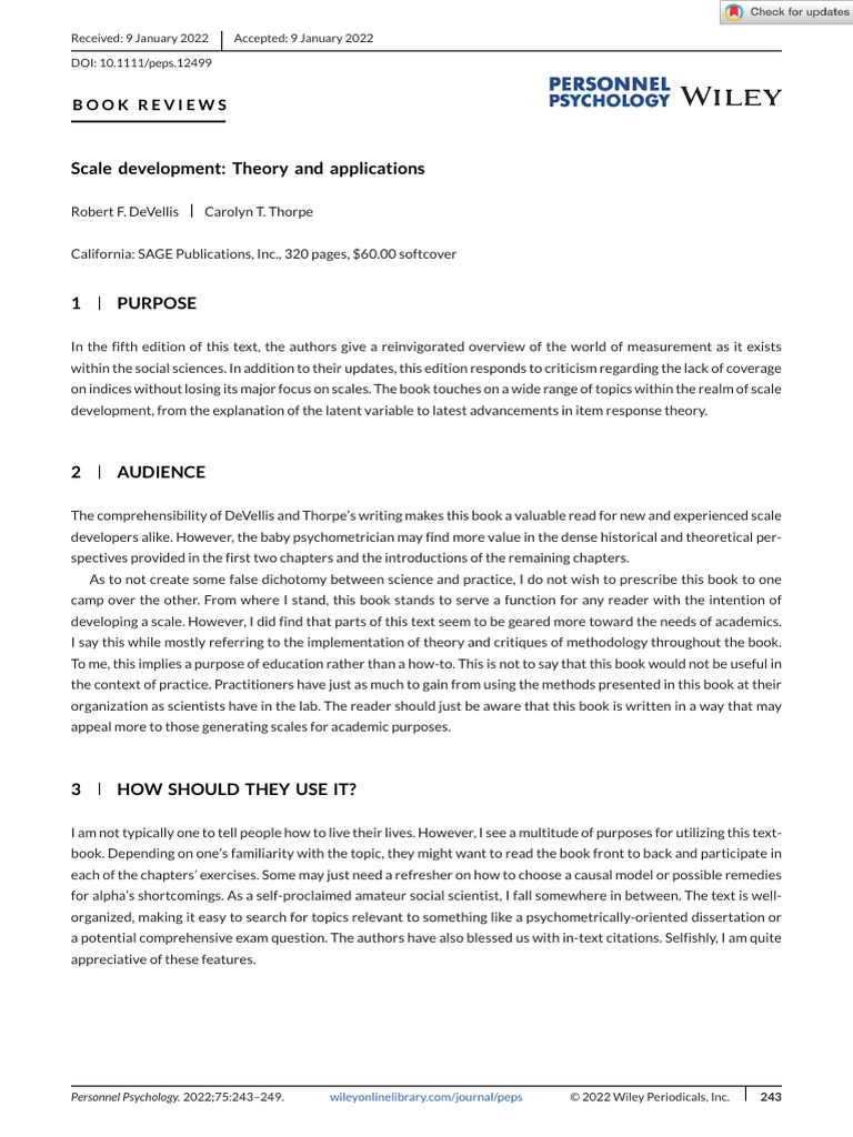 Personnel Psychology - 2022 - Thomas - Robert F DeVellis Carolyn T ...