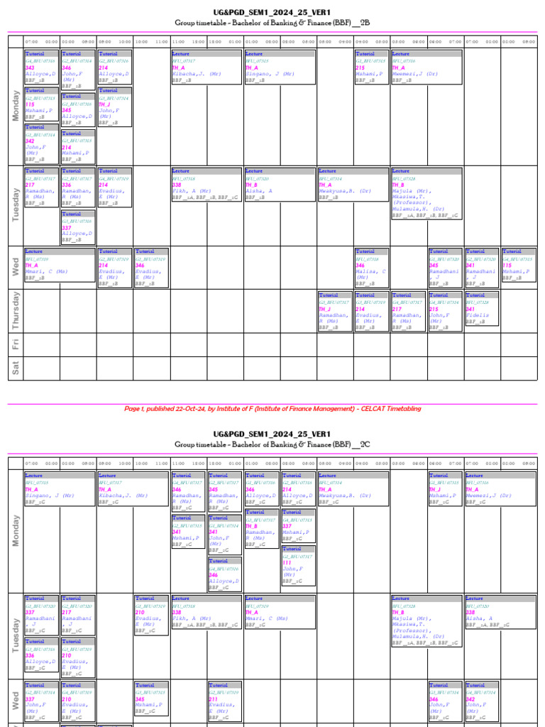 Bachelor of Banking & Finance Timetable | PDF
