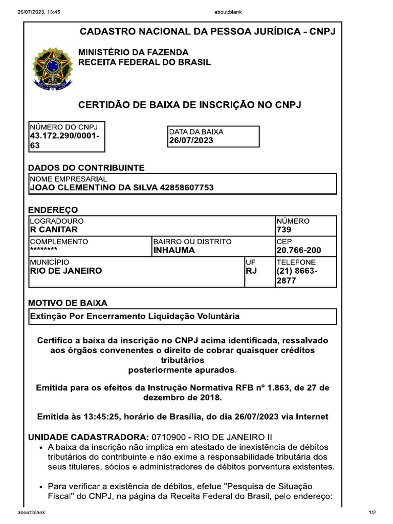 Baixa CNPJ Joao | PDF