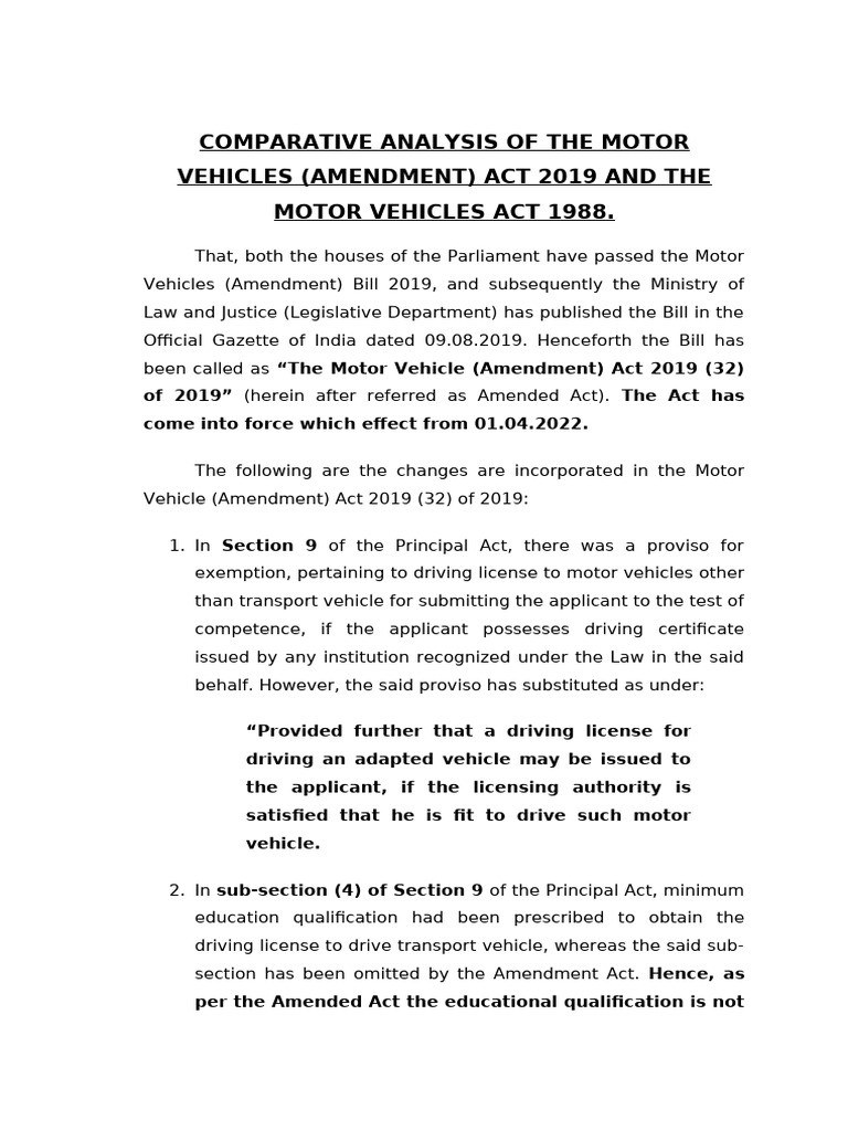 Motor Vehicles Amendment Act 2019 Analysis | PDF | Driver's License ...