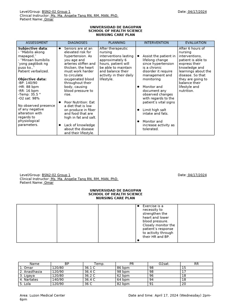 BSN2-02-Group-1-NCP | PDF | Hypertension | Health Care