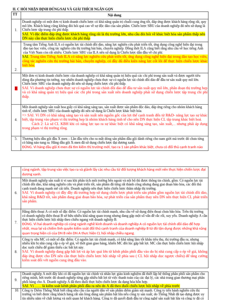 Đúng Sai QTCL | PDF