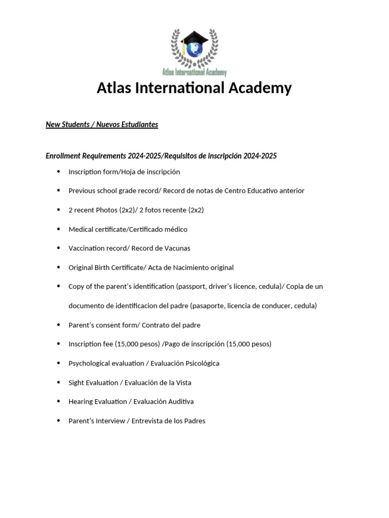 AIA Enrollment Requirements 2024-2025 | PDF