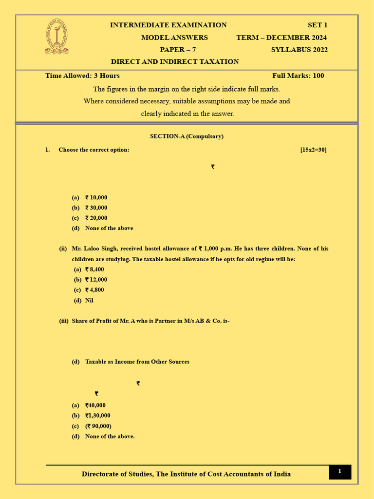 MQP Paper7 Set1 Dec24 A | PDF | Taxes | Value Added Tax