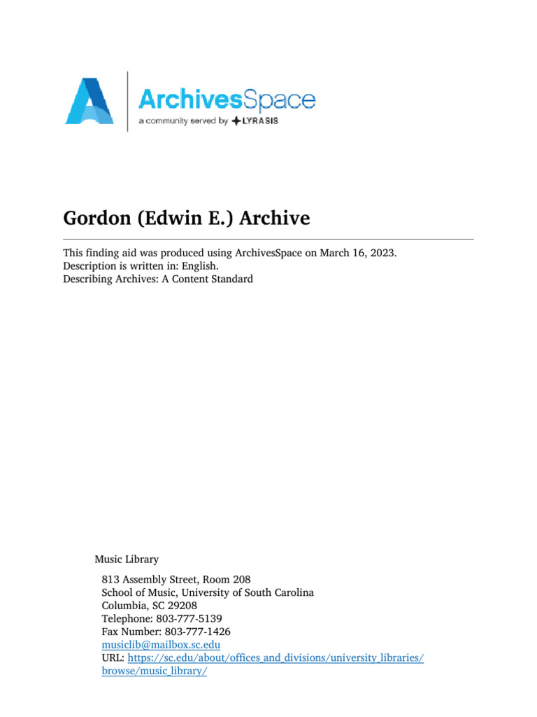 Gordon Archive Finding Aid | PDF
