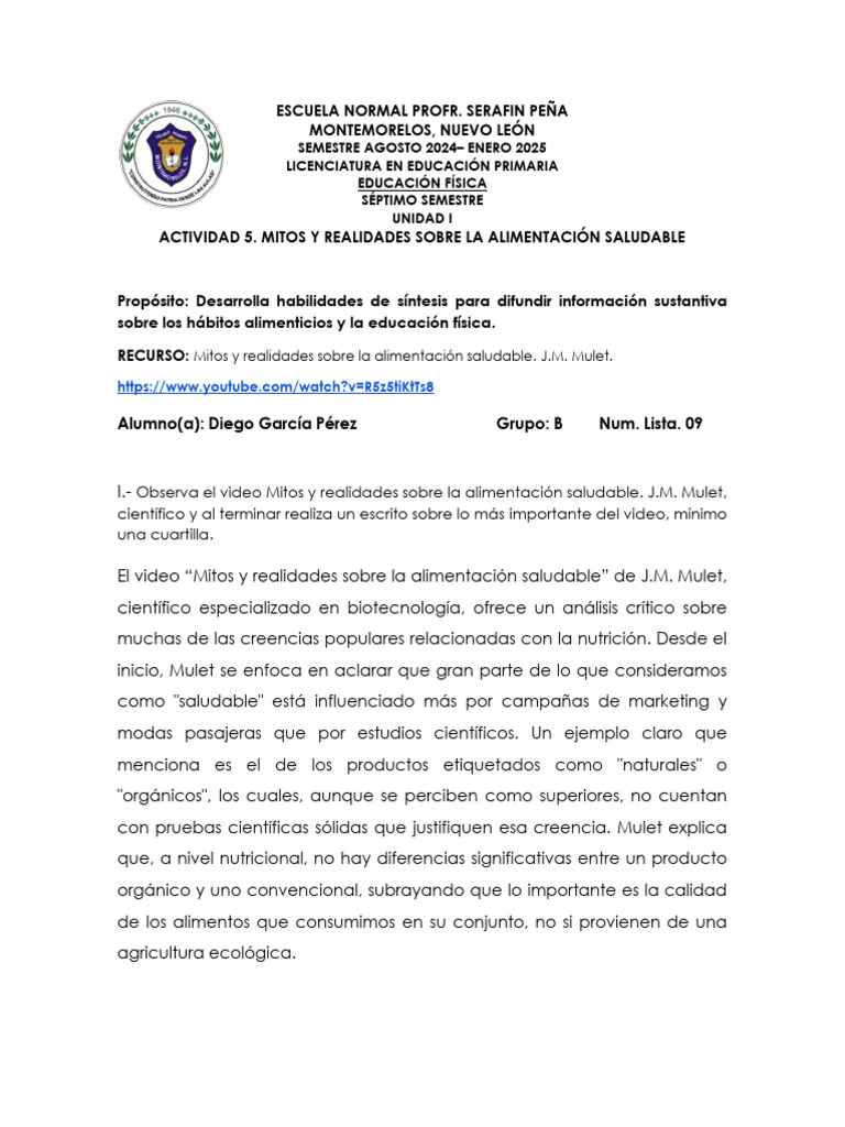 ACTIVIDAD 5. Mitos y Realidades de La Alimentación Saludable - DGP ...