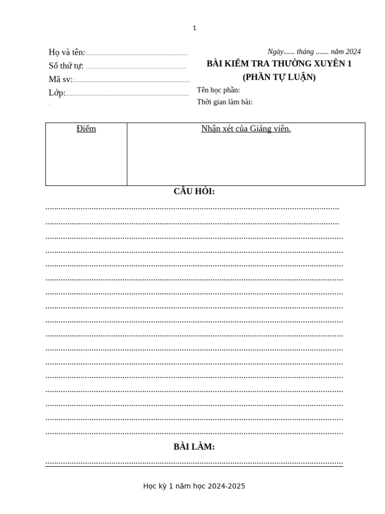 Mau Giay Kiem Tra tx1 l2 | PDF