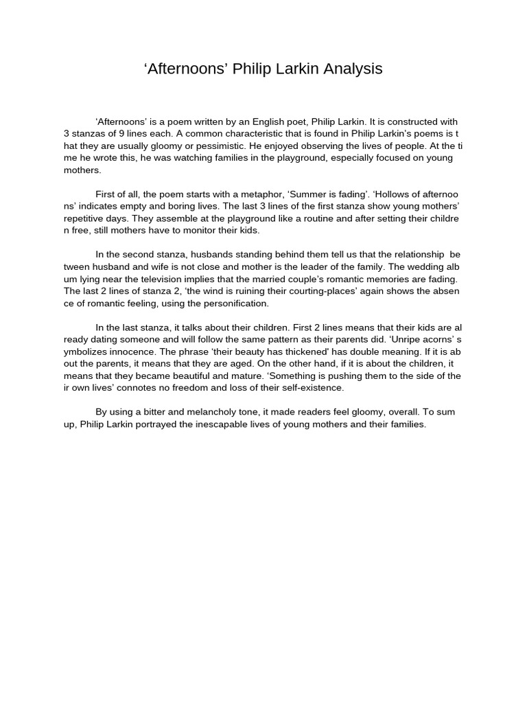 'Afternoons' Philip Larkin Analysis | PDF