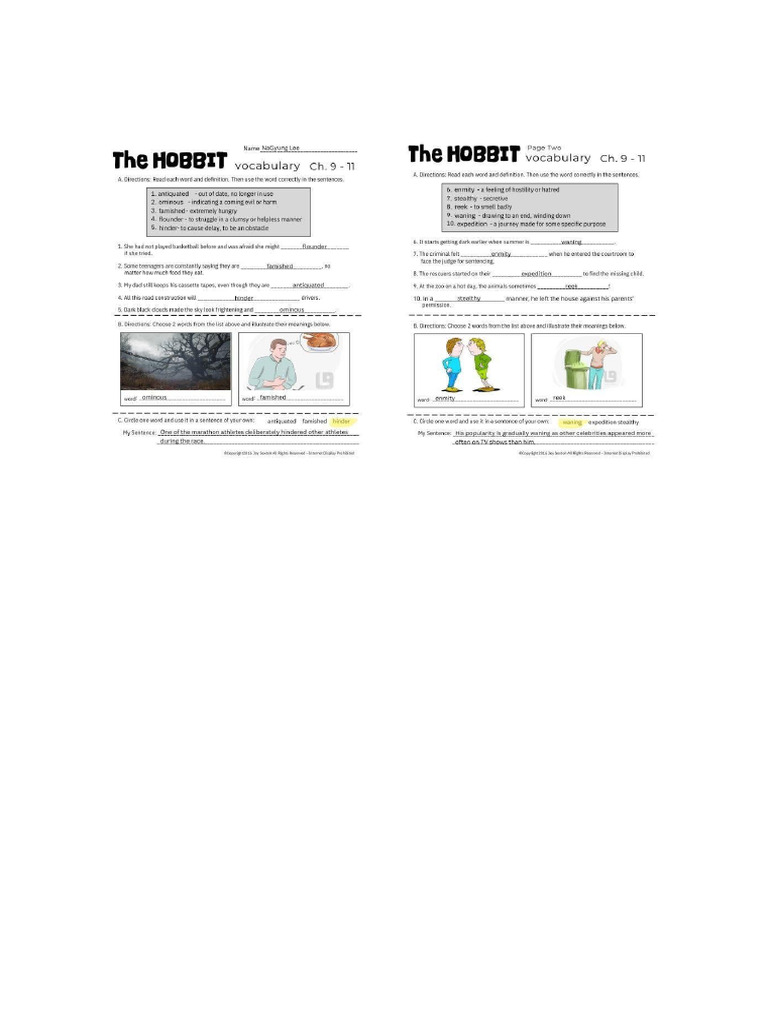 'The Hobbit' Ch.9 11 Vocabulary | PDF