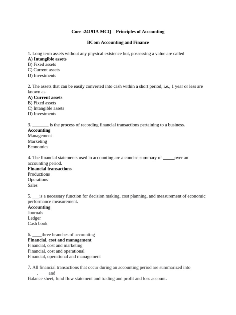 Principles of Accounting MCQ | PDF | Debits And Credits | Bookkeeping