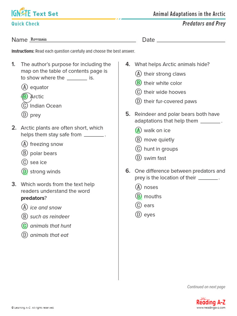 Rowmain Pemberton - Predators and Prey Quiz | PDF | Predation | Polar Bear