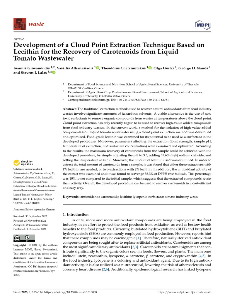 Development of A Cloud Point Extraction Technique Based On Lecithin For ...