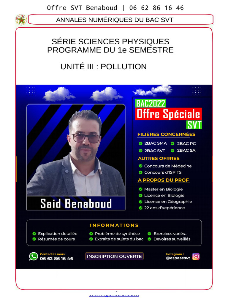 Pollution Annales (SVT Benaboud) | PDF