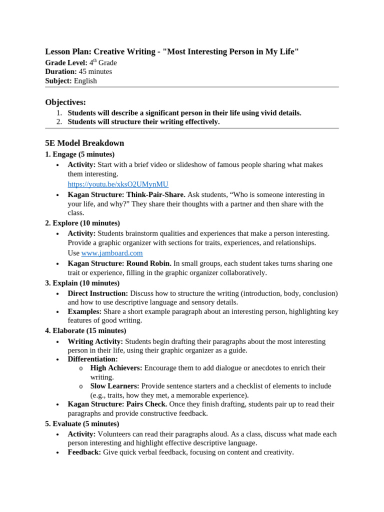 CW - Descriptive Paragraph-The Most Interesting Person in My Life DLP ...