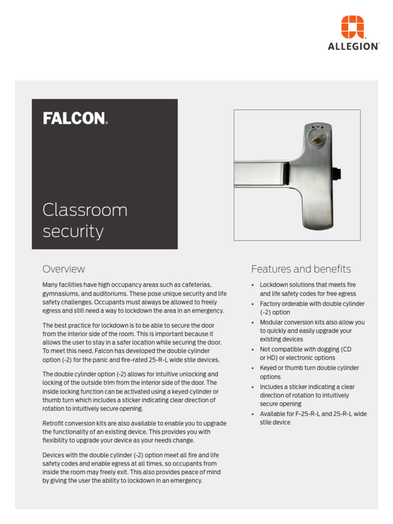 FAL - 2 Classroom Security Data Sheet 115574 | PDF | Door