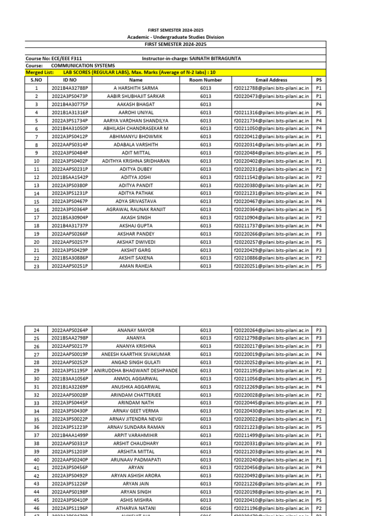 ComSys2024 StudentID Room Mapping | PDF