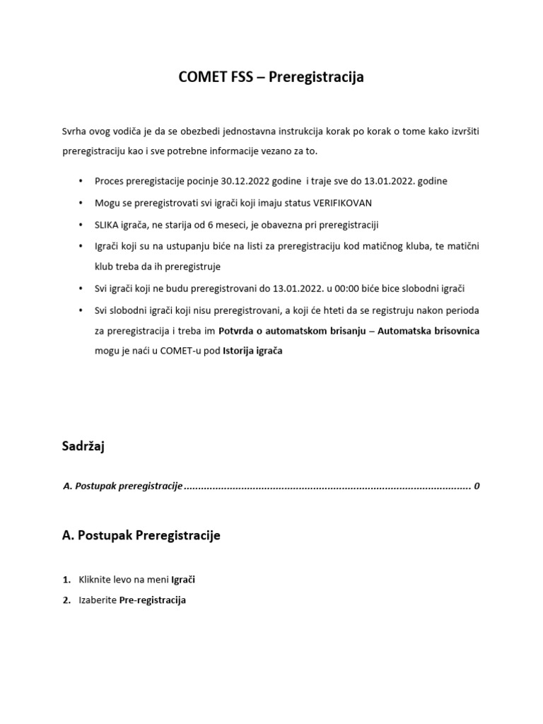 FSS PreregistracijaUputstvo2023 | PDF