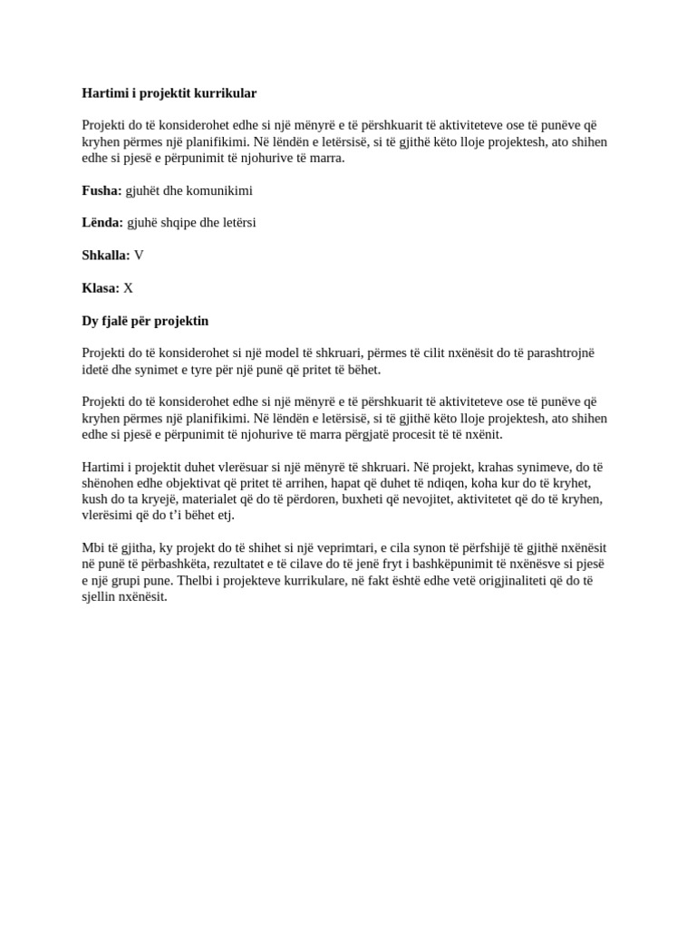 Hartimi I Projektit Kurrikular | PDF