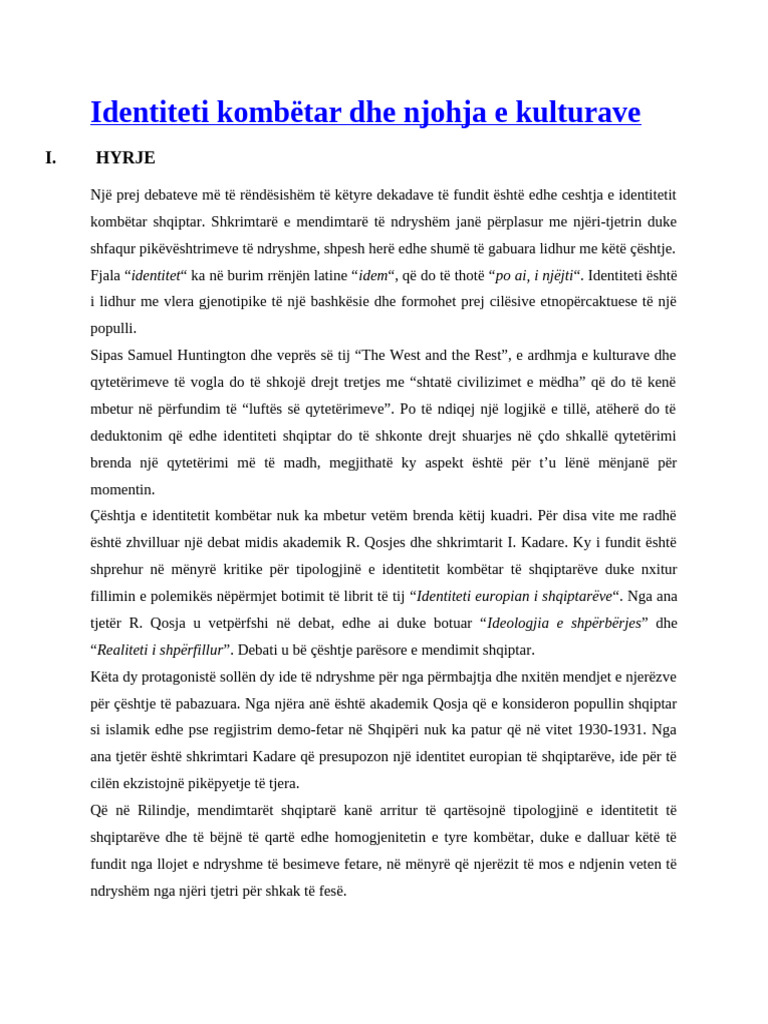 Identiteti Kombëtar Dhe Njohja e Kulturave | PDF