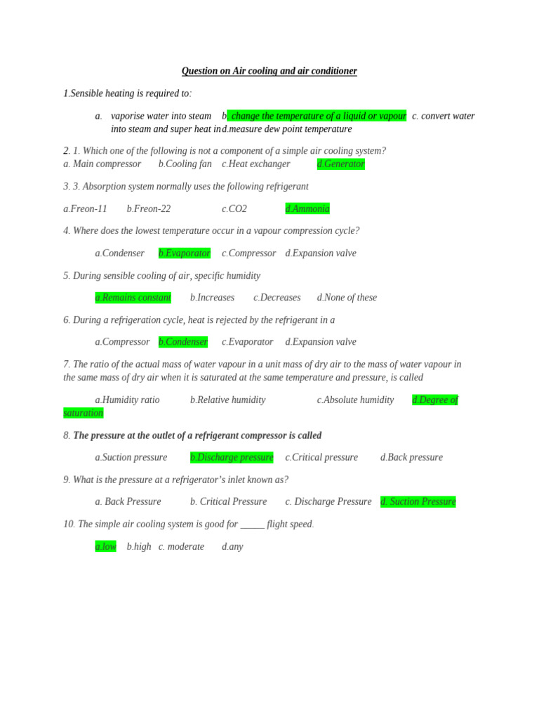 Air Cooling & Conditioning Quiz | PDF