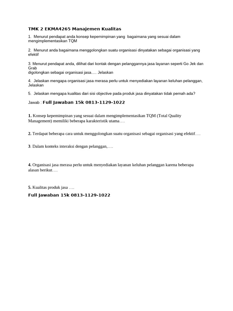 TMK 2 EKMA4265 Manajemen Kualitas | PDF | Bisnis