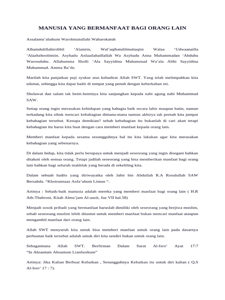 Manusia Yang Bermanfaat Bagi Orang Lain | PDF