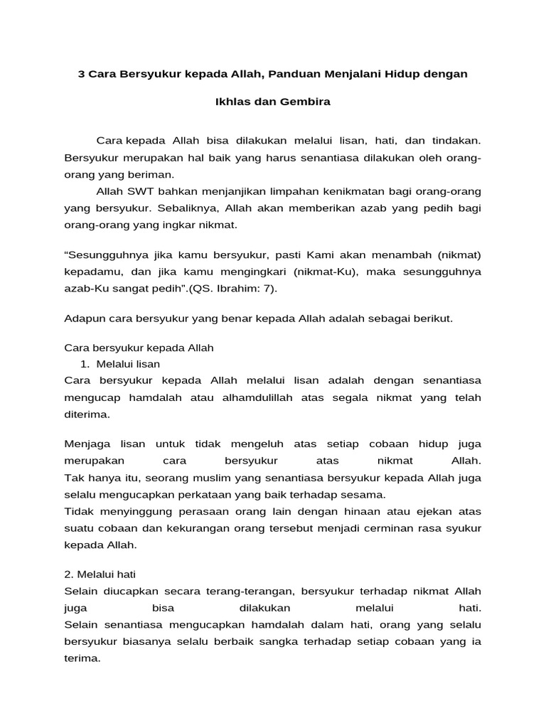 3 Cara Bersyukur Kepada Allah | PDF