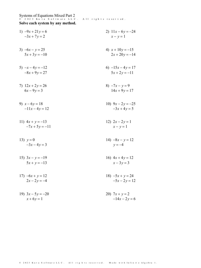 Systems of Equations Mixed Part 2 | PDF