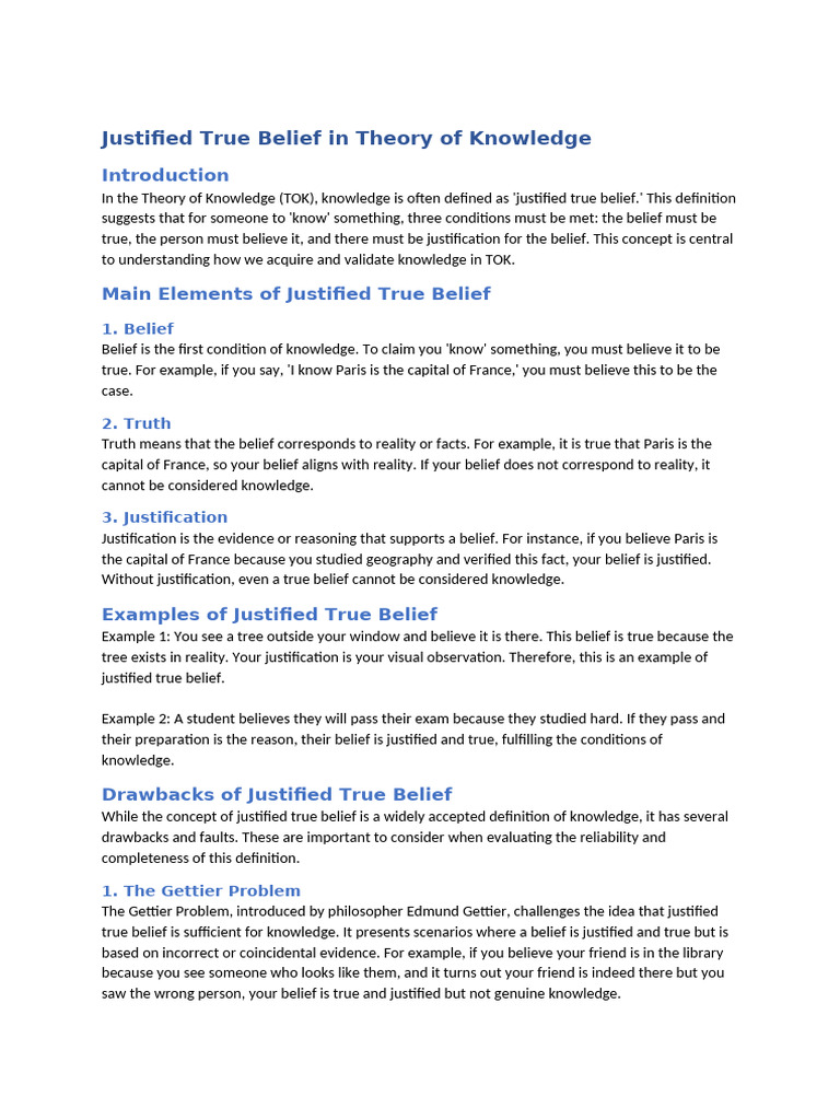 Justified True Belief Student | PDF | Knowledge | Truth