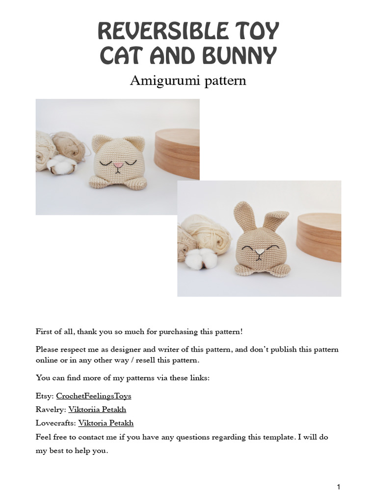 Reversible Cat and Bunny Amigurumi Pattern | PDF | Crochet | Weaving